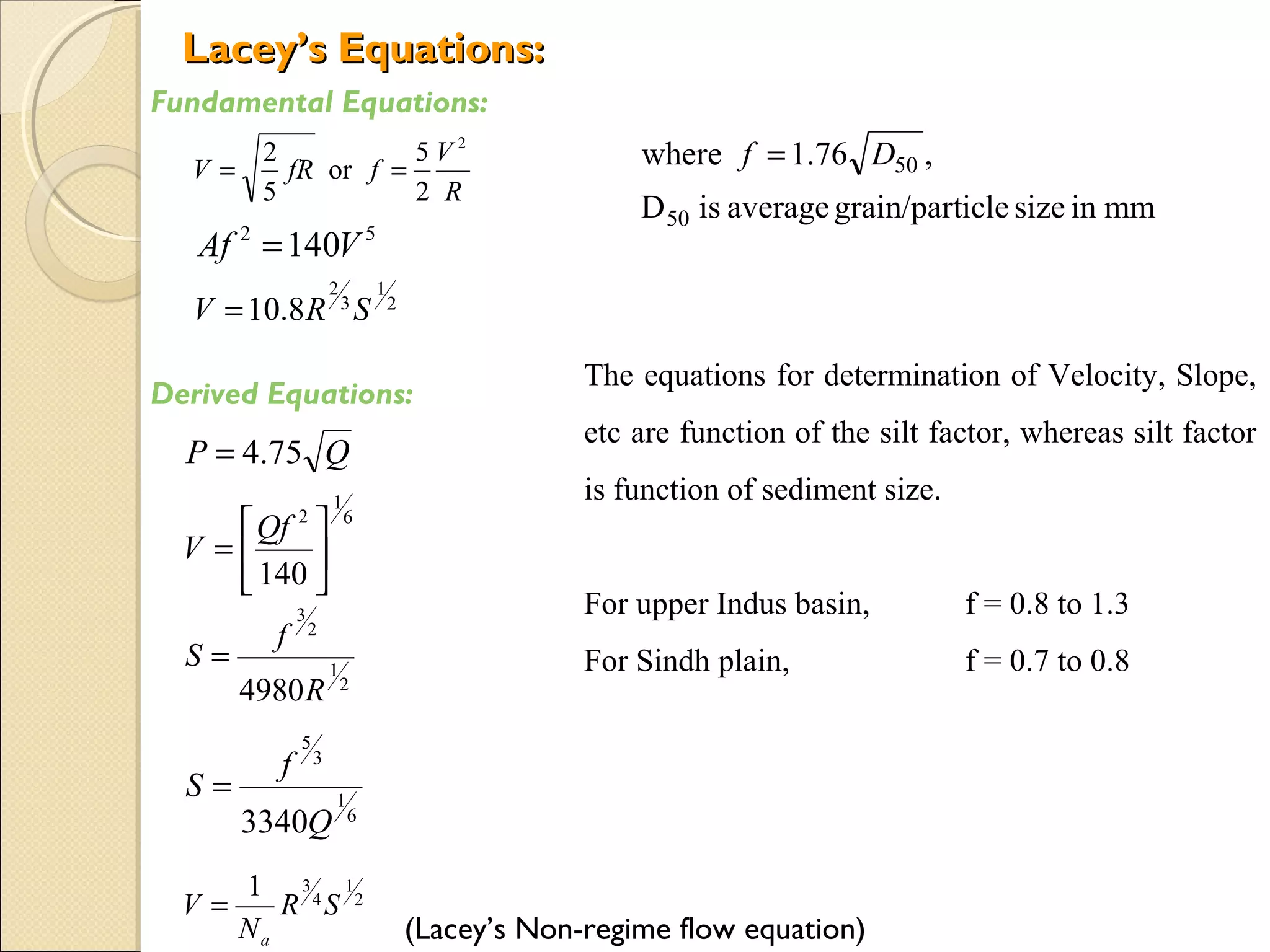 Lacey Regime Theory - Irrigation Engineering | PPT