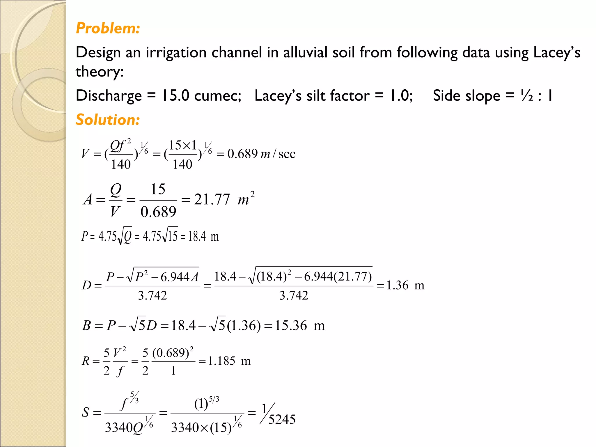 Lacey Regime Theory - Irrigation Engineering | PPT