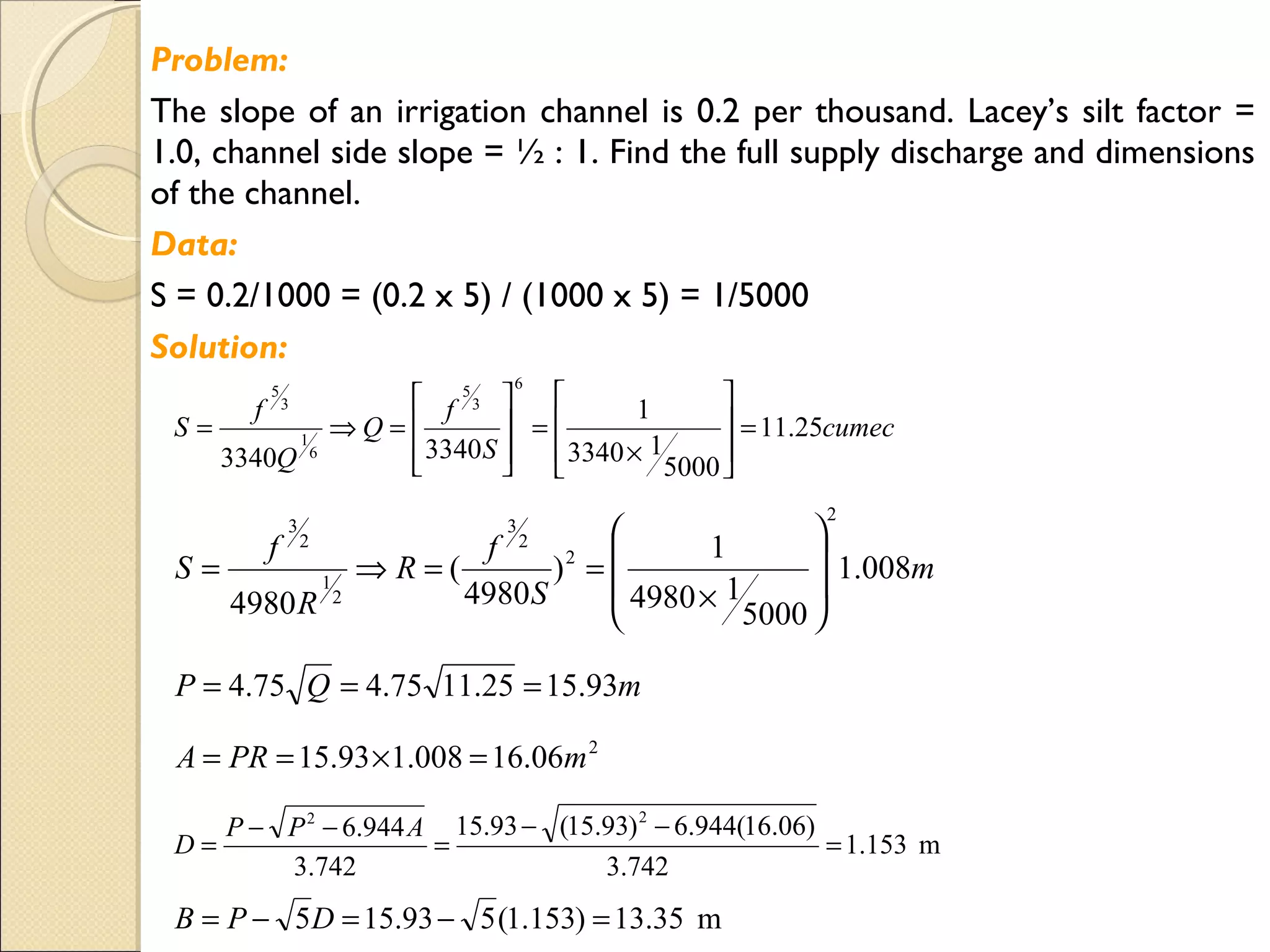Lacey Regime Theory - Irrigation Engineering | PPT