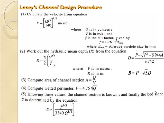Lacey Regime Theory - Irrigation Engineering | PPT | Geography | Science