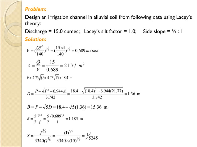 Lacey Regime Theory - Irrigation Engineering | PPT | Geography | Science