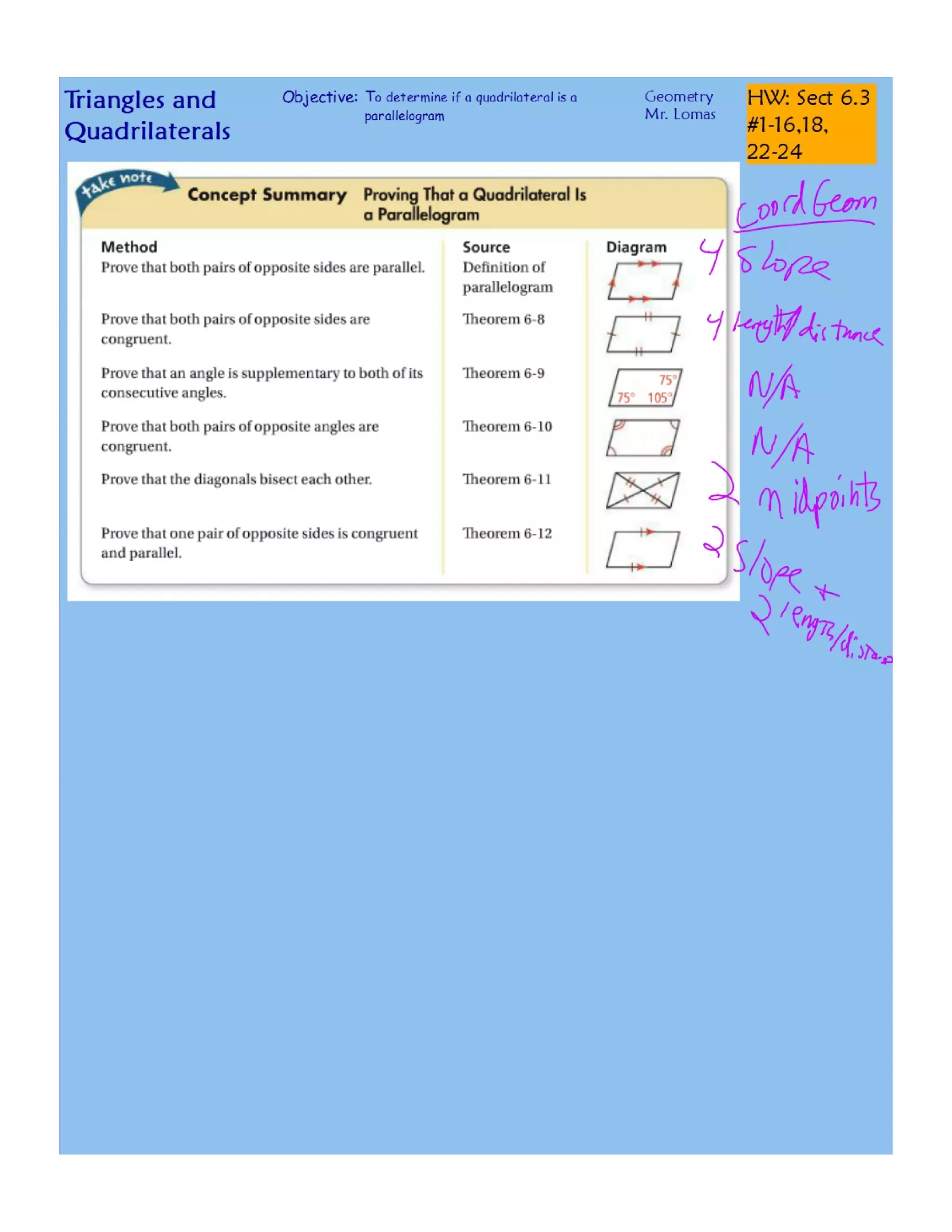 6 3 proving quadrilaterals to be parallelograms | PDF