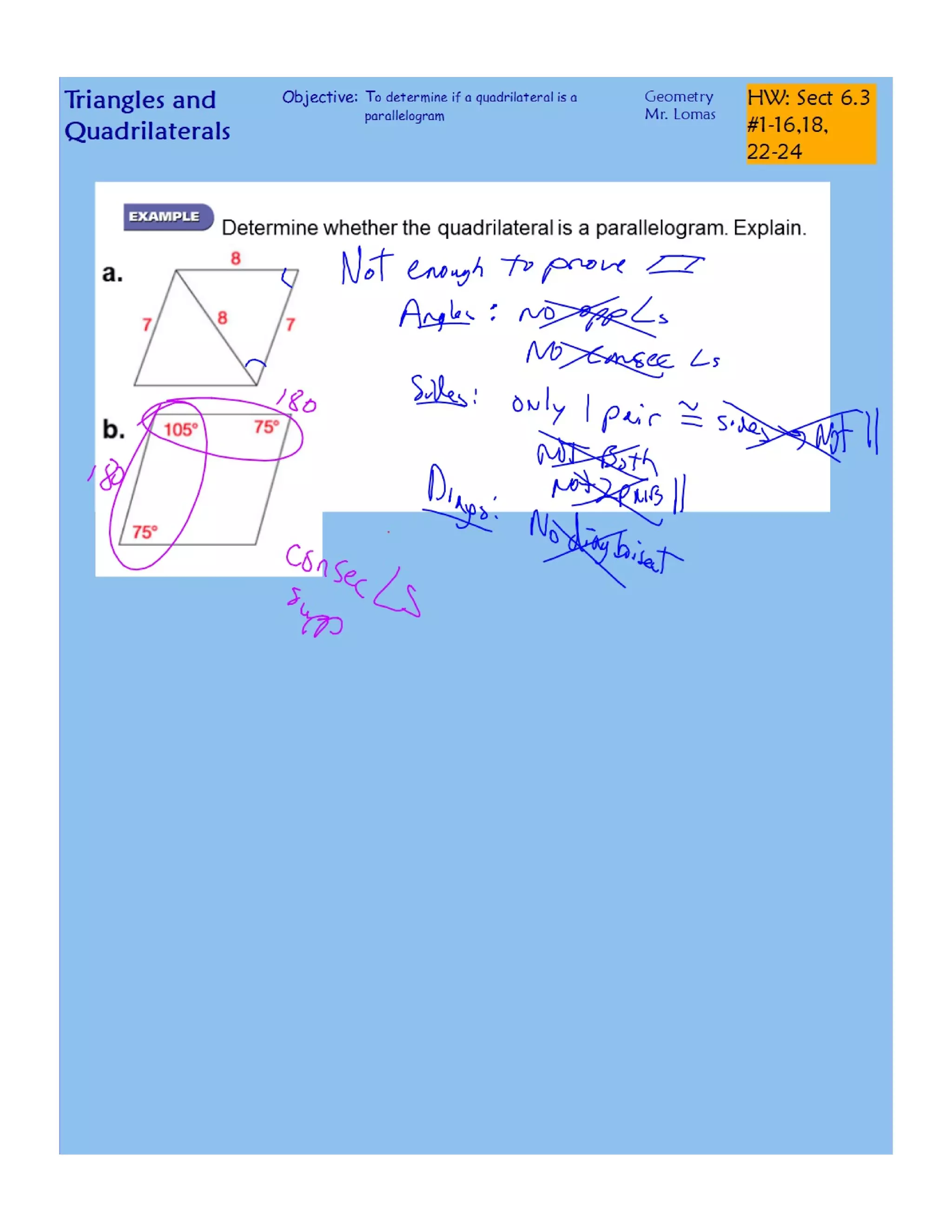 6 3 proving quadrilaterals to be parallelograms | PDF
