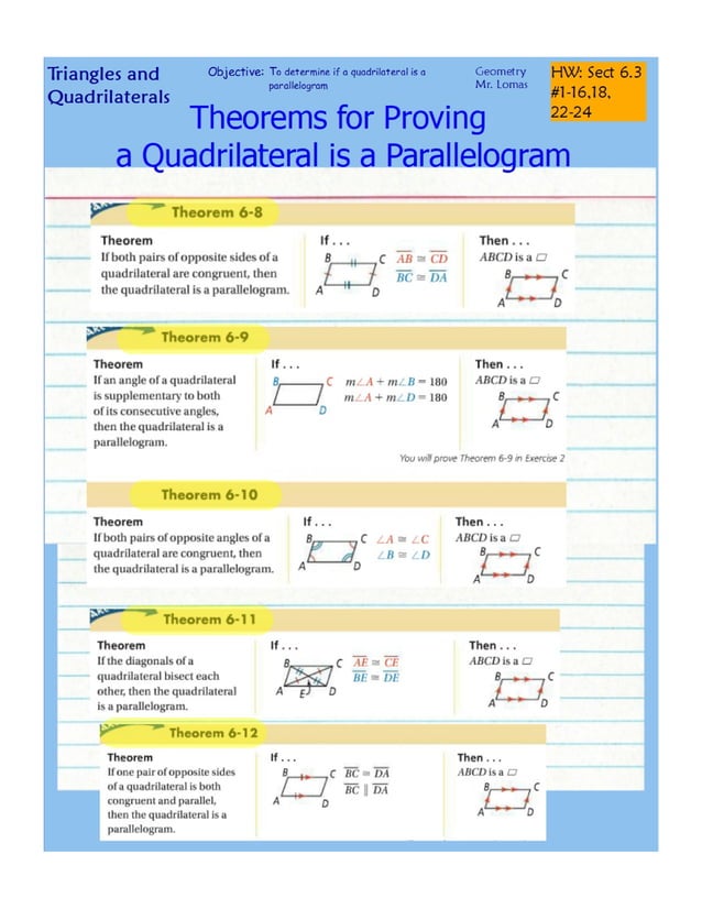 6 3 proving quadrilaterals to be parallelograms | PDF
