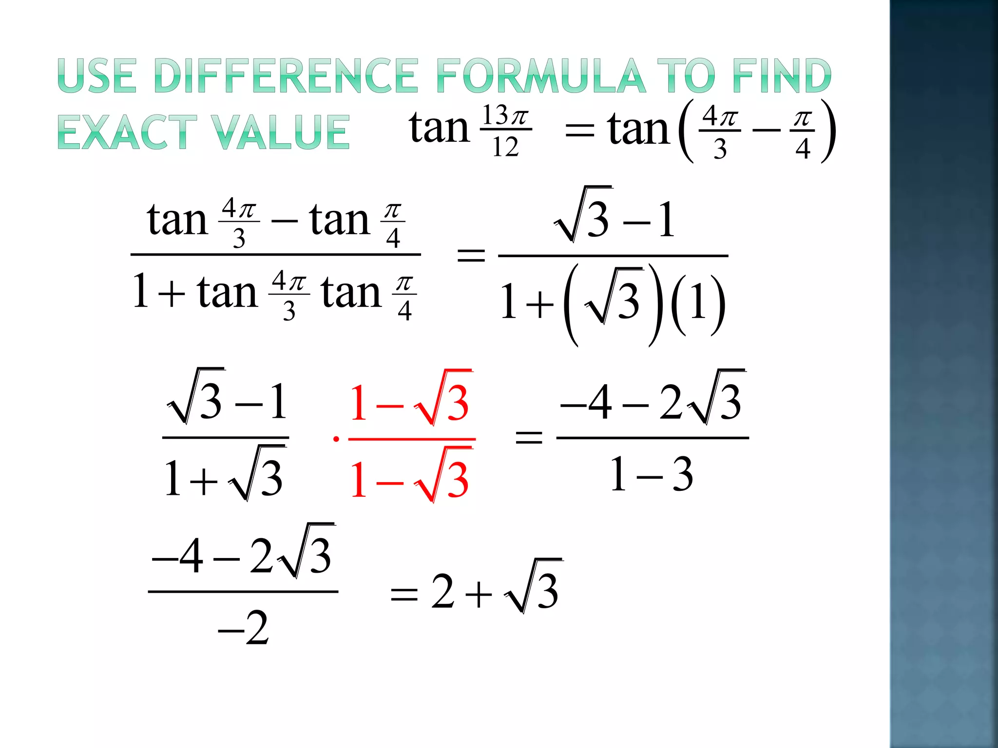 6.4.2 sum and difference formulas | PPTX