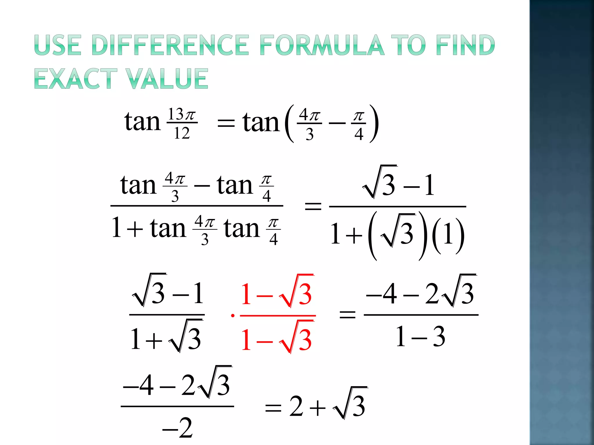 6.4.2 sum and difference formulas | PPTX