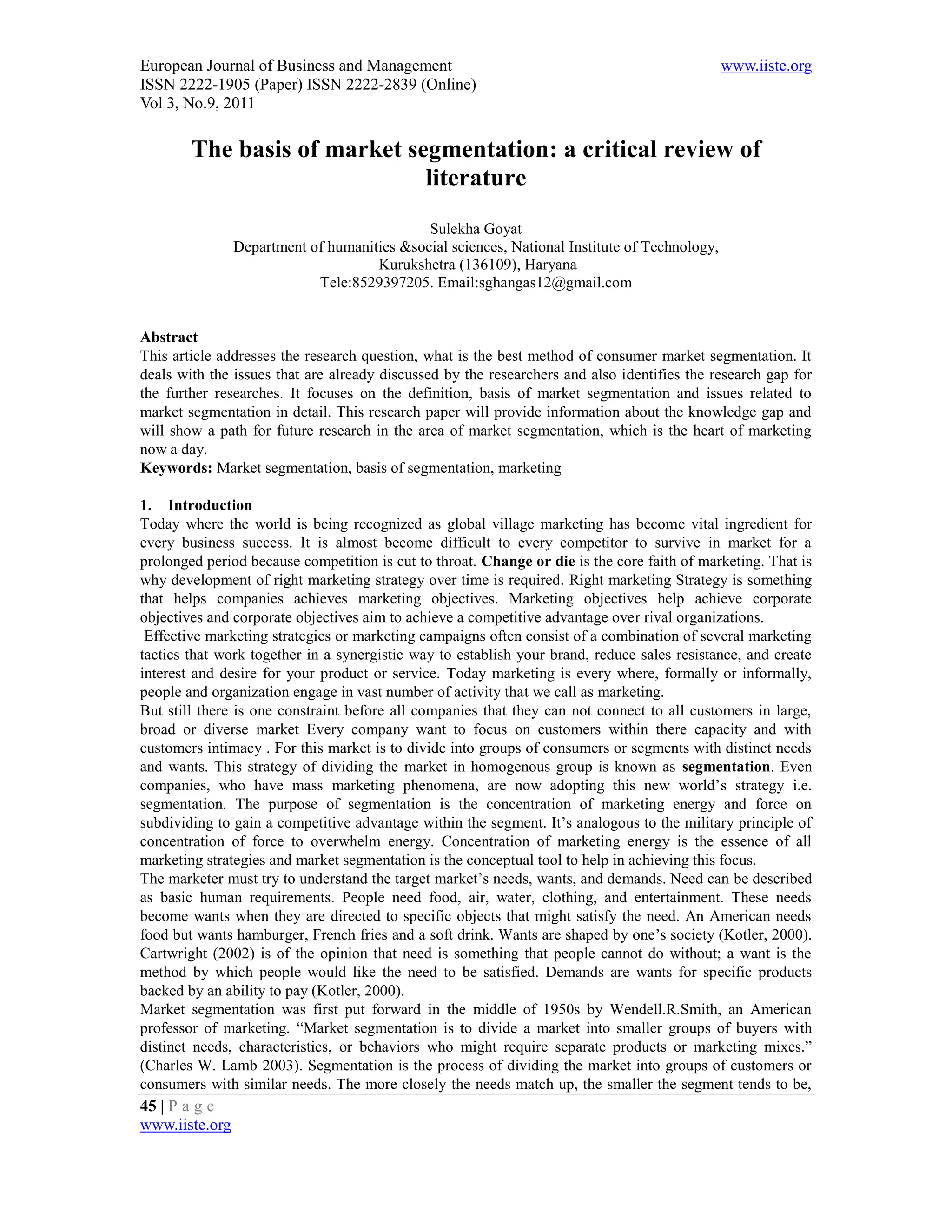 6.[45 54]the basis of market segmentation | PDF