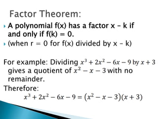 6.5 remainder and factor theorems | PPTX