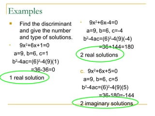 6.5 quadratic formula & the discriminant | PPT
