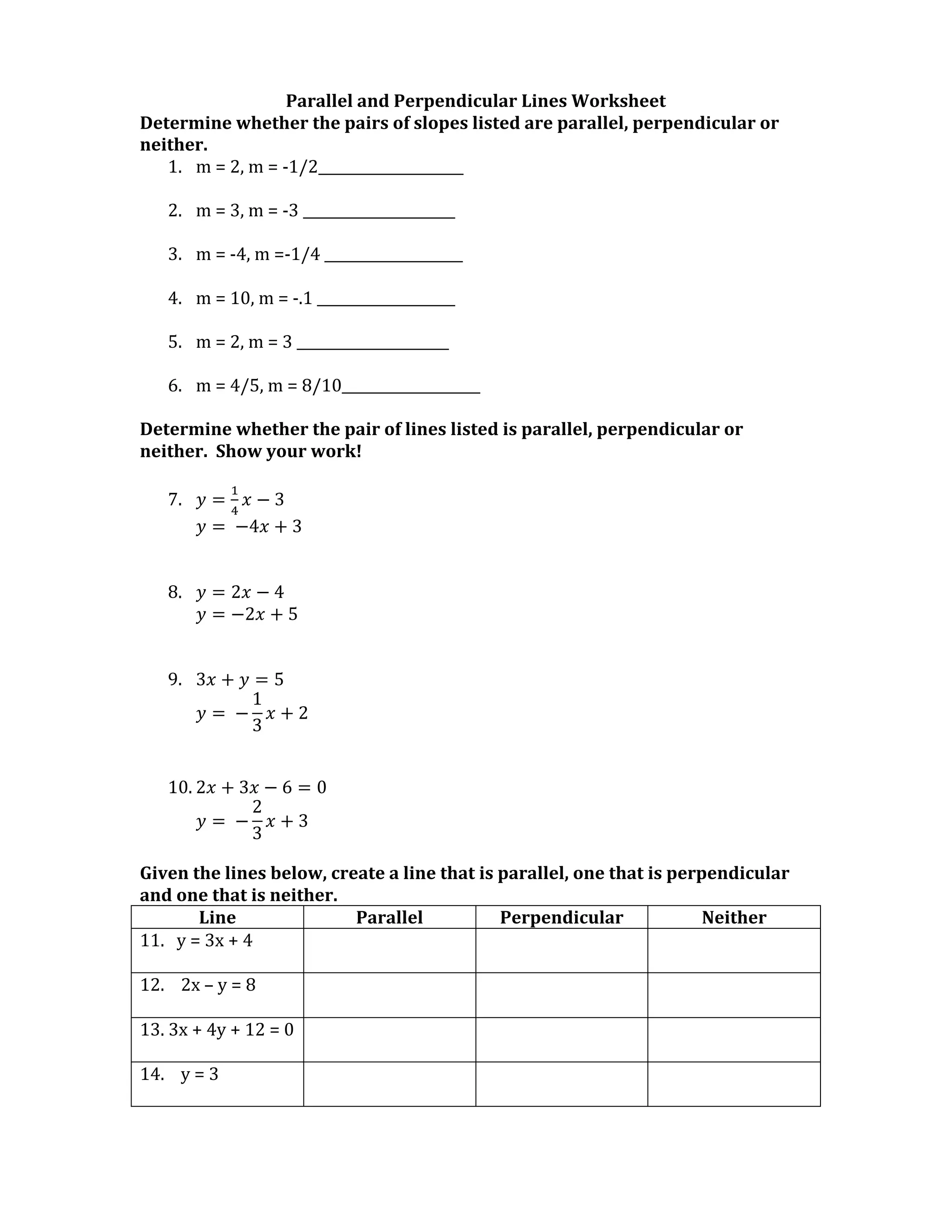 6.6 parallel and perpendicular lines worksheet | PDF