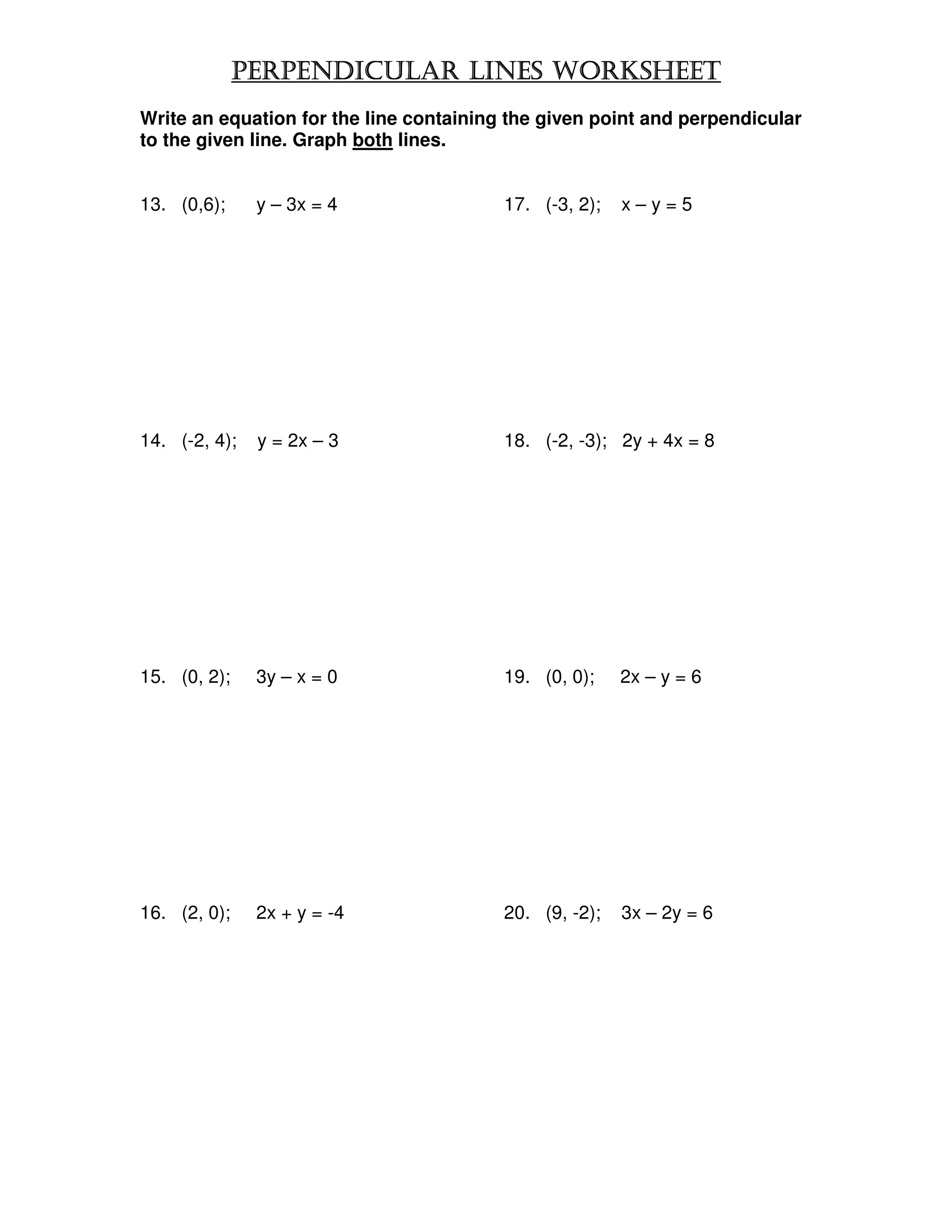 Equation Perpendicular Lines Worksheet
