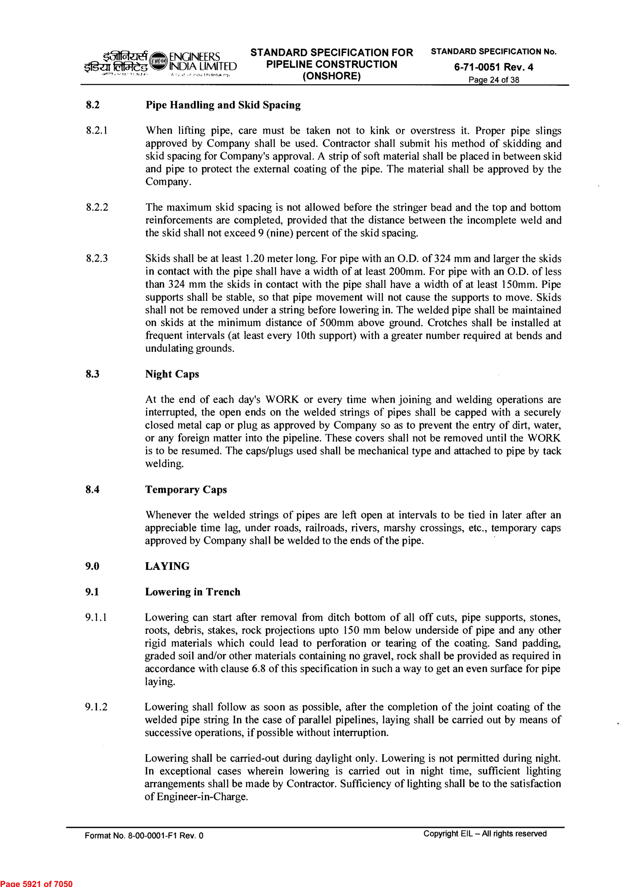 6 71-0051 rev. 4 standard specification for pipeline construction (onshore) | PDF