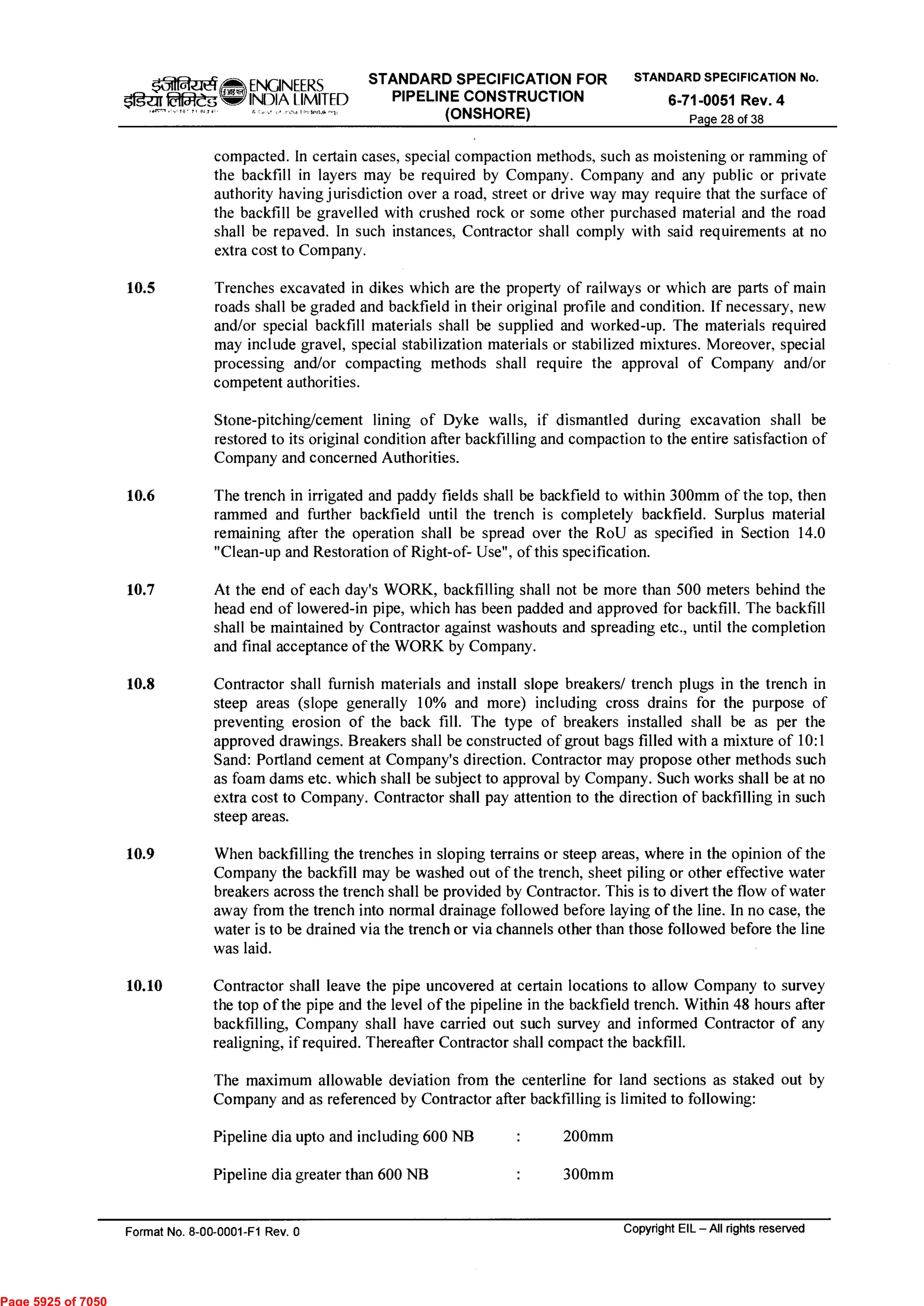 6 71-0051 rev. 4 standard specification for pipeline construction (onshore) | PDF