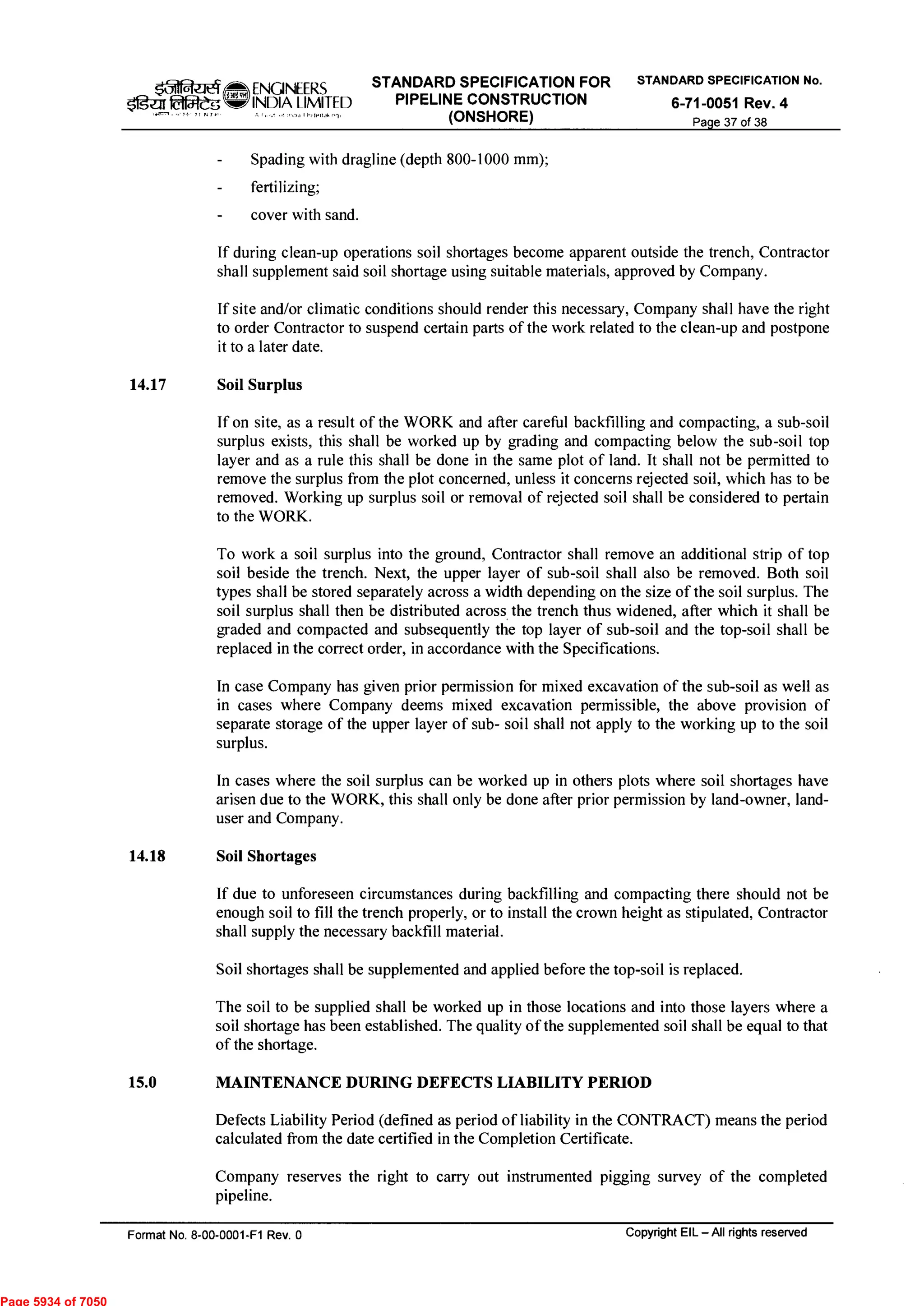 6 71-0051 rev. 4 standard specification for pipeline construction (onshore) | PDF