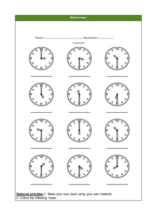 telling the time (o'clock & half past). | DOCX