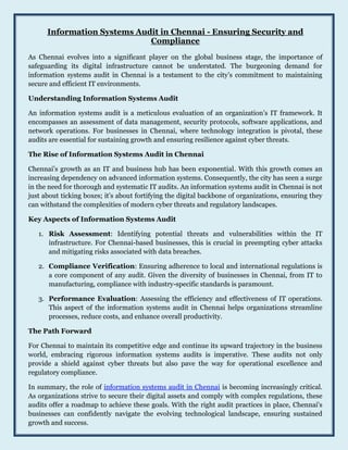 Information Systems Audit in Chennai - Ensuring Security and Compliance ...