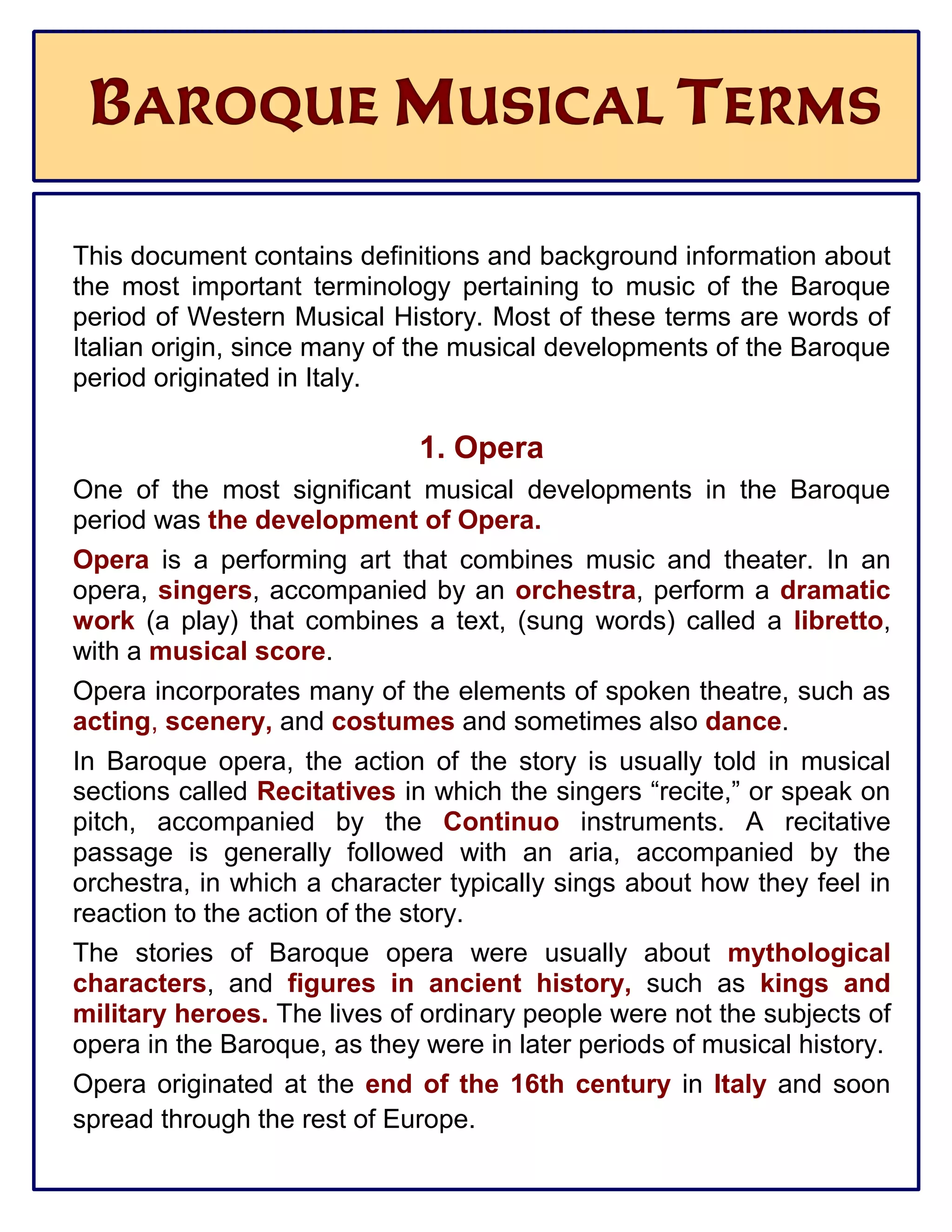 Baroque Musical Terms | PDF