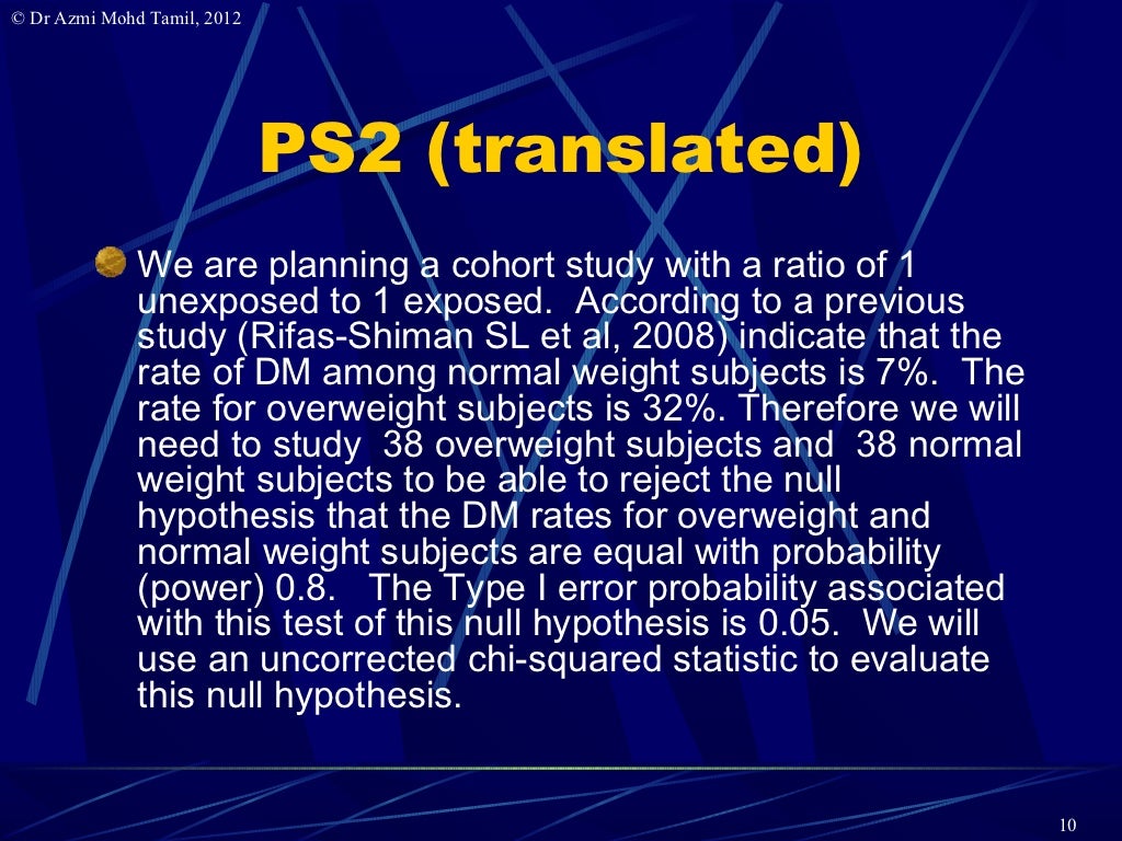 6. Calculate samplesize for cohort studies