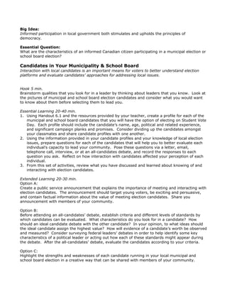 Municipal Election Lesson 6 - Candidates for Election | DOC | Elections ...