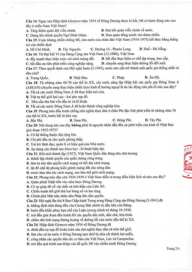 de thi minh hoa mon lich su ky thi thpt quoc gia nam 2020 | PDF