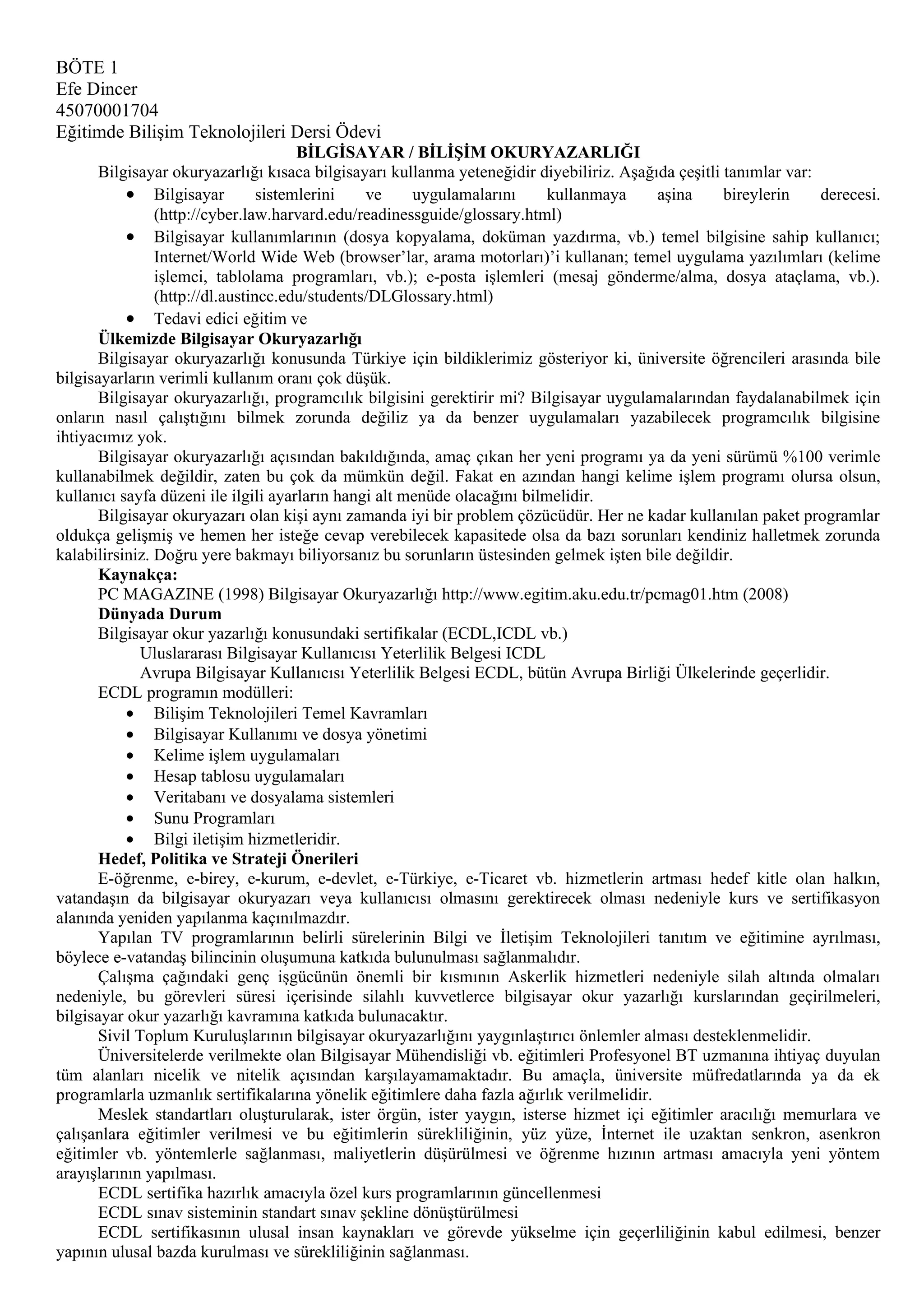 Bilgisayar/Bilişim Okuryazarlığı | DOC