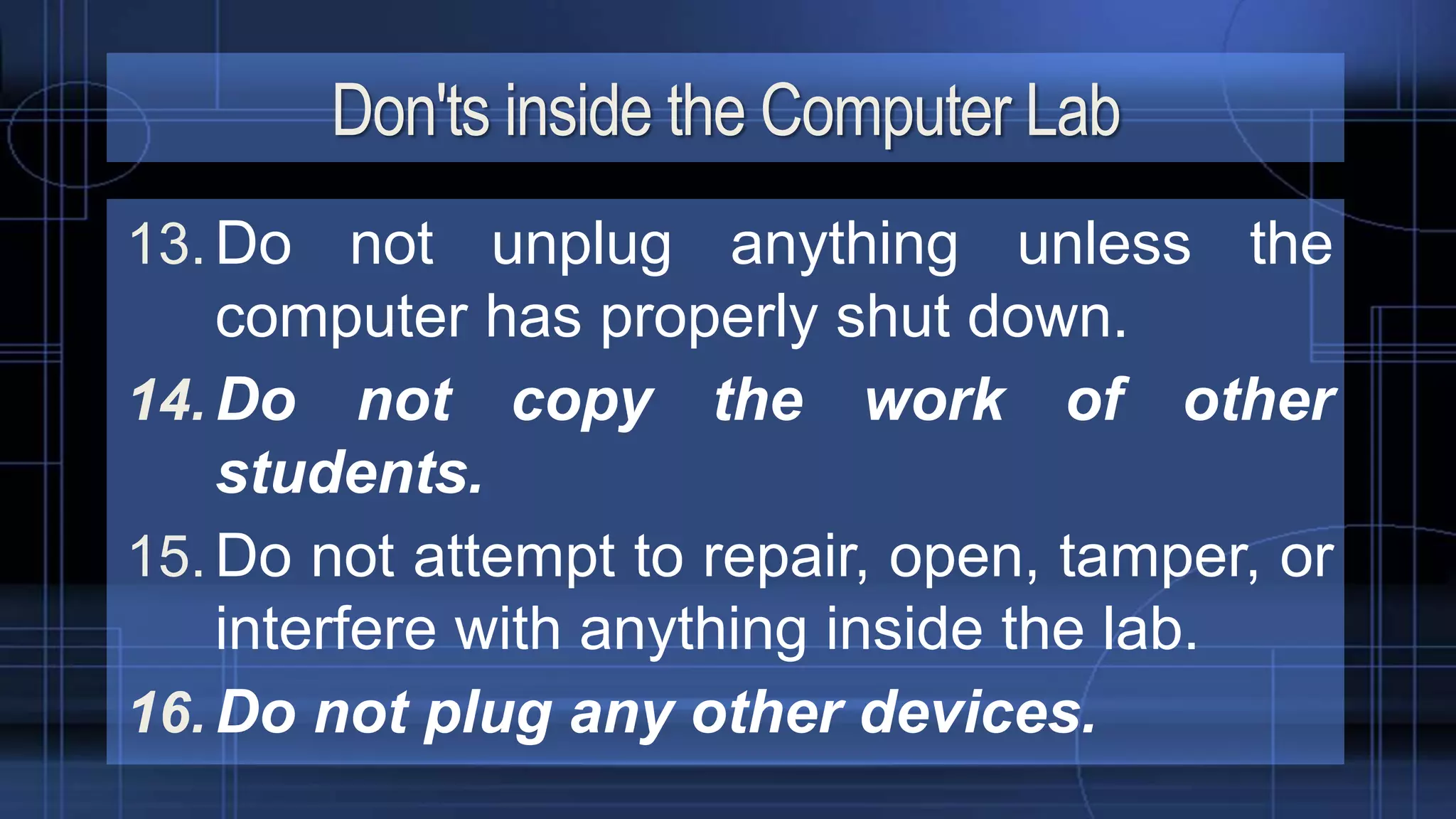 Do's & Don'ts Inside a Computer Lab | PPTX