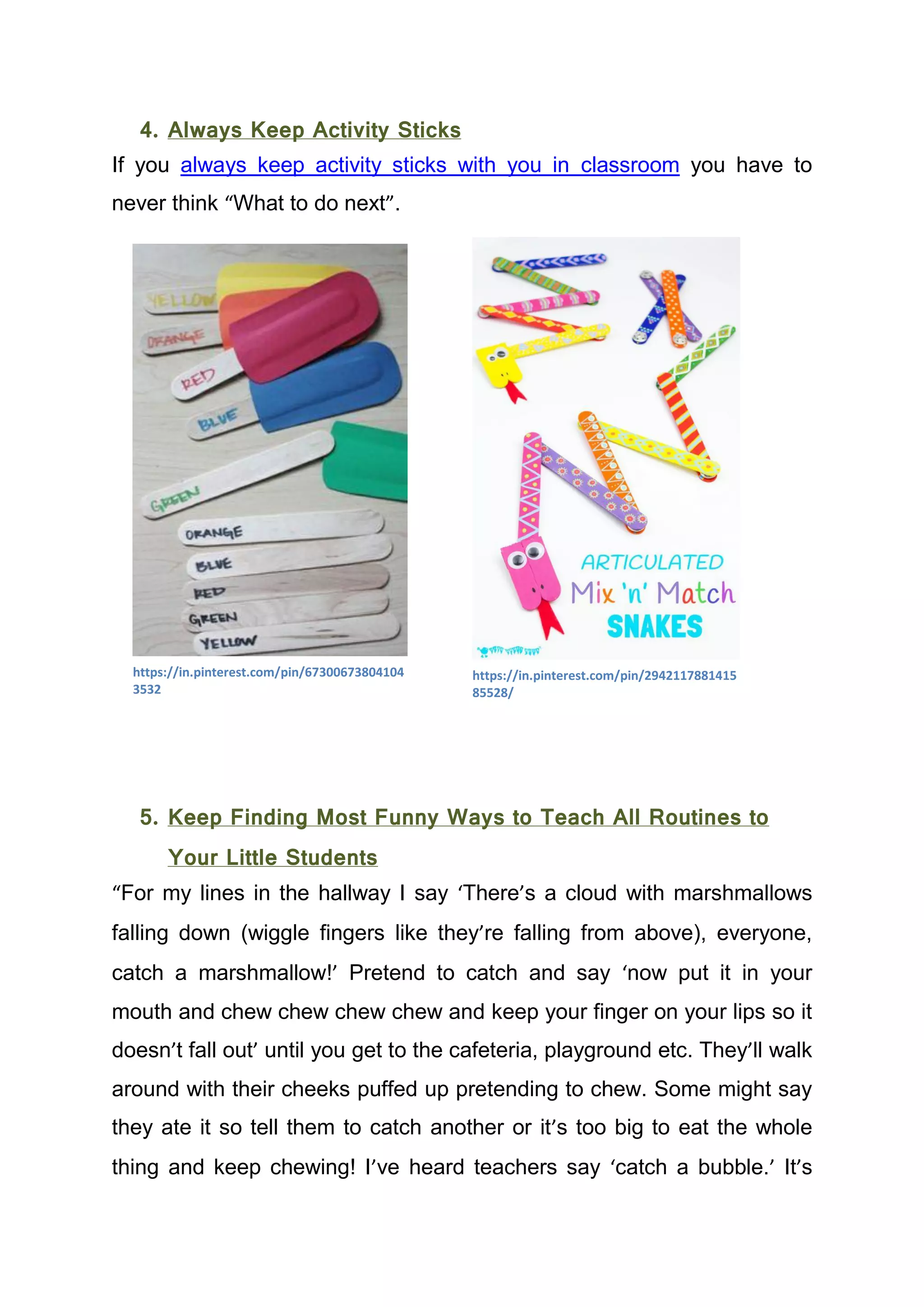 6 Easy Classroom Activity Ideas for Nursery Teaching with Examples | PDF