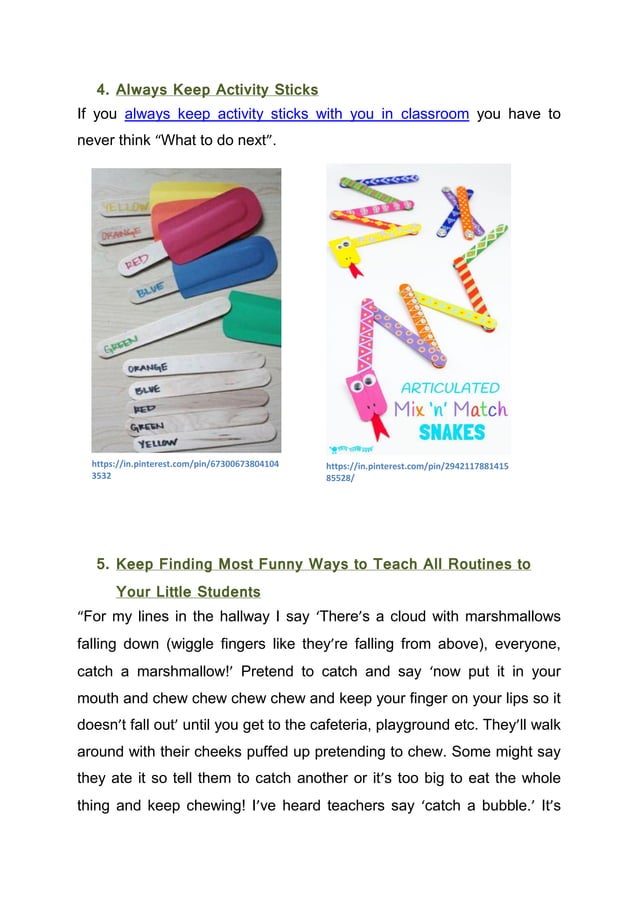 6 Easy Classroom Activity Ideas for Nursery Teaching with Examples | PDF