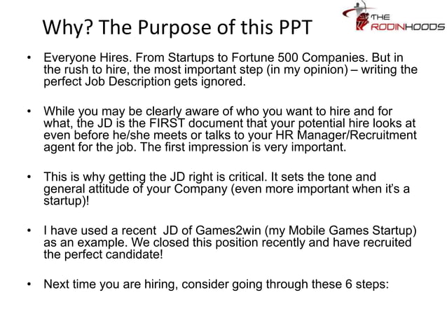 6 Easy Steps to writing that perfect Job Description (JD) | PPT