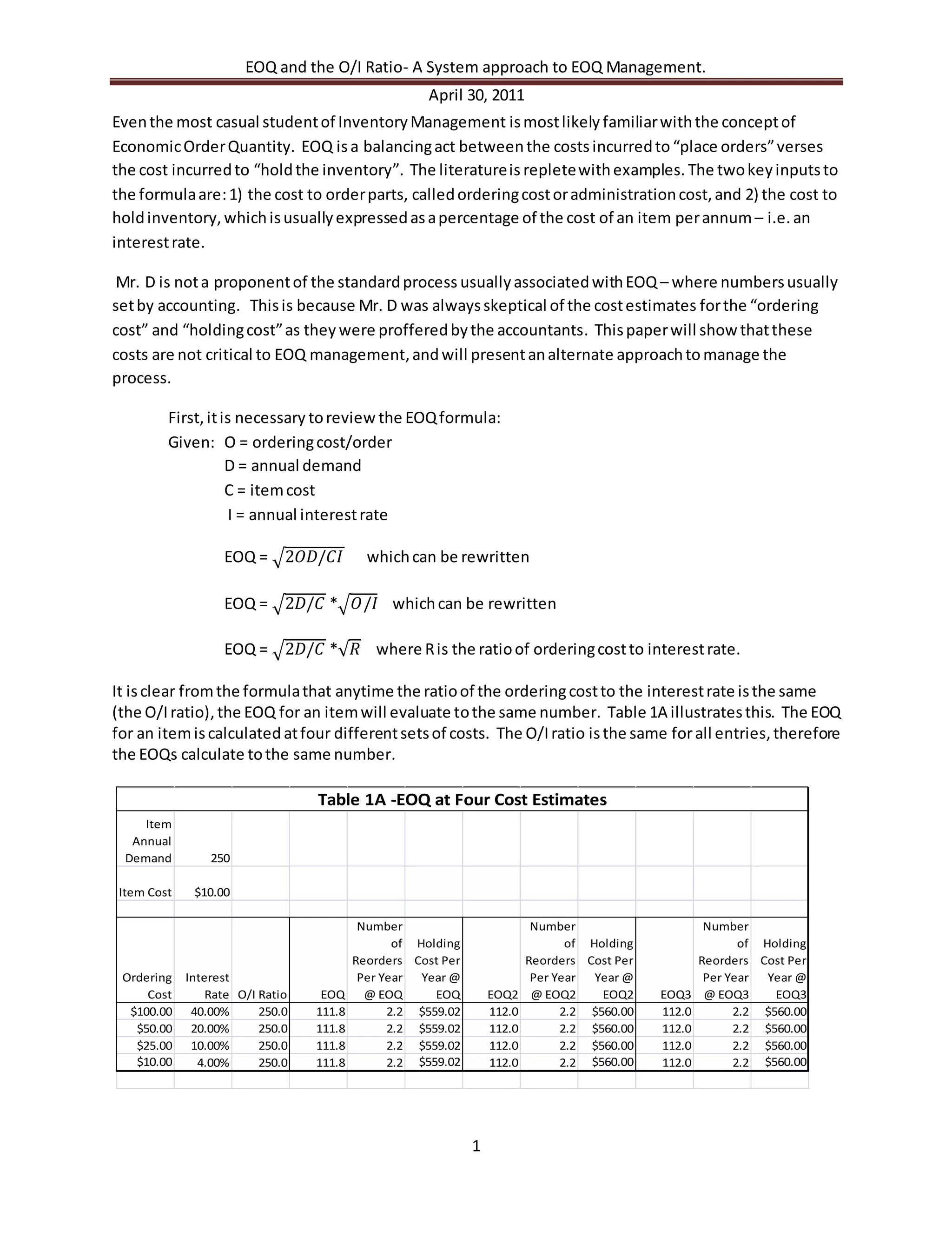 6 eoq and the oi ratio x | PDF