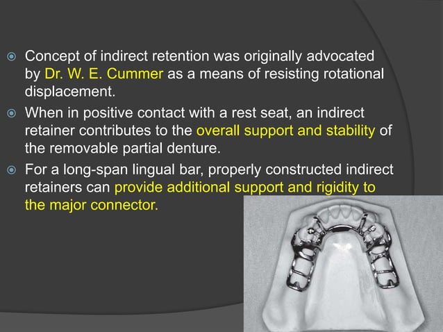 INDIRECT RETAINERS IN REMOVABLE PARTIAL DENTURES | PPTX | Dental Health ...