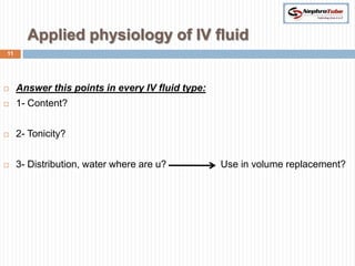 Renal Physiology (VI) - IV fluids (Applied physiology) - Dr. Gawad | PPTX