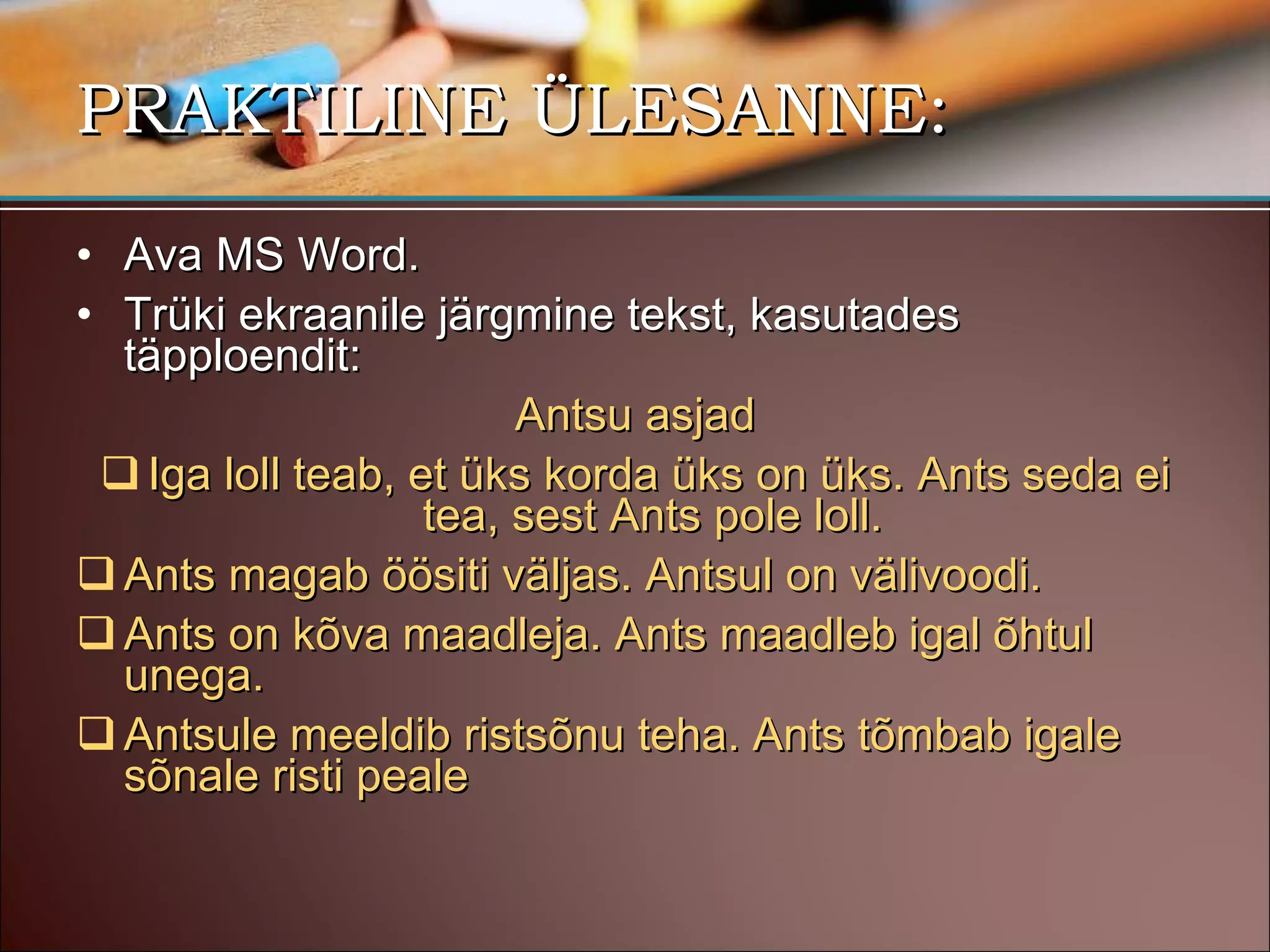 6. Kl Word Lõpeta laused | PPT