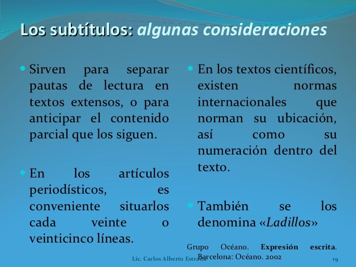 Los Títulos Y Subtítulos En El Texto