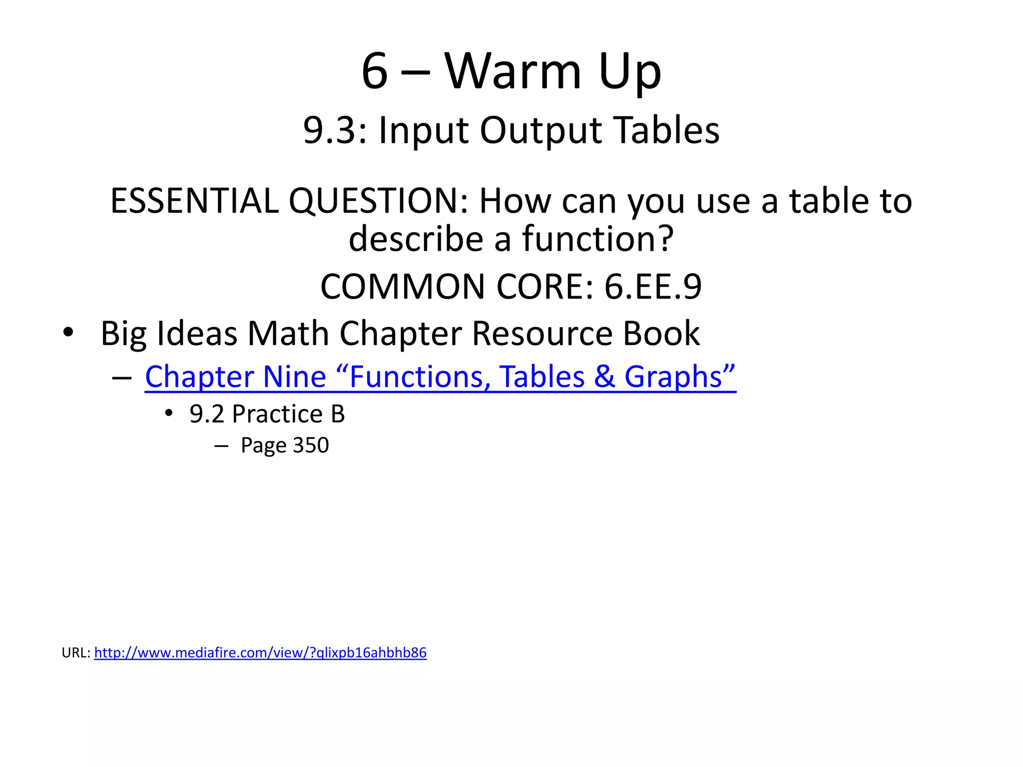 6 - mapping diagrams; functions as words & equations; input-output ...
