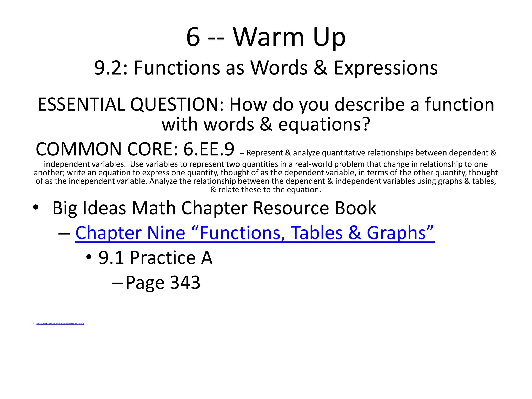 6 - mapping diagrams; functions as words & equations; input-output ...