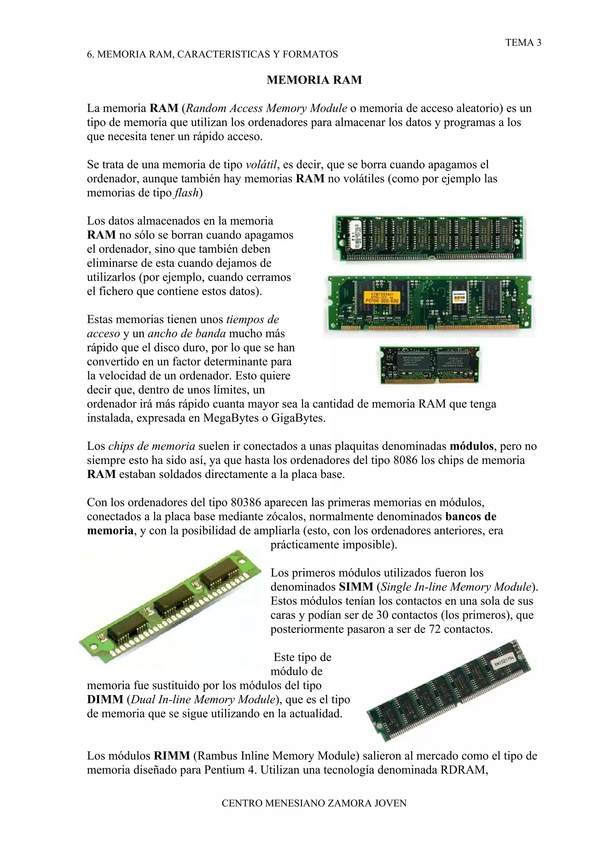 6. Memoria Ram, Caracteristicas Y Formatos | DOC