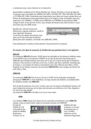 6. Memoria Ram, Caracteristicas Y Formatos | DOC