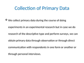 Methods of Data Collection in research methodology | PPT