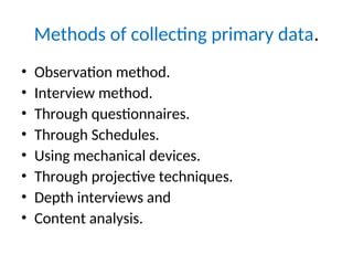 Methods of Data Collection in research methodology | PPT