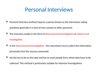 Methods of Data Collection in research methodology | PPT