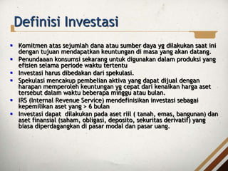 Model Keseimbangan/ Investasi, Pasar Modal dan Portofolio | PPTX