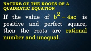 6 - NATURE OF THE ROOTS OF A QUADRATIC EQUATION USING DISCRIMINANT ...