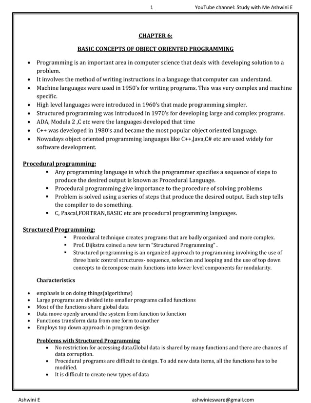 2nd PUC computer science chapter 6 oop concept | PDF
