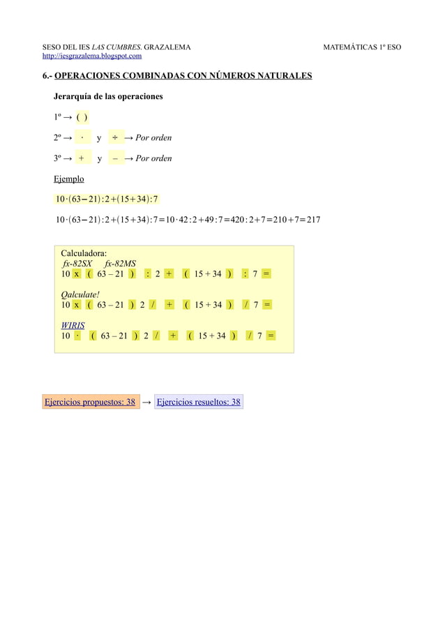 6.- Operaciones combinadas con números naturales | ODT