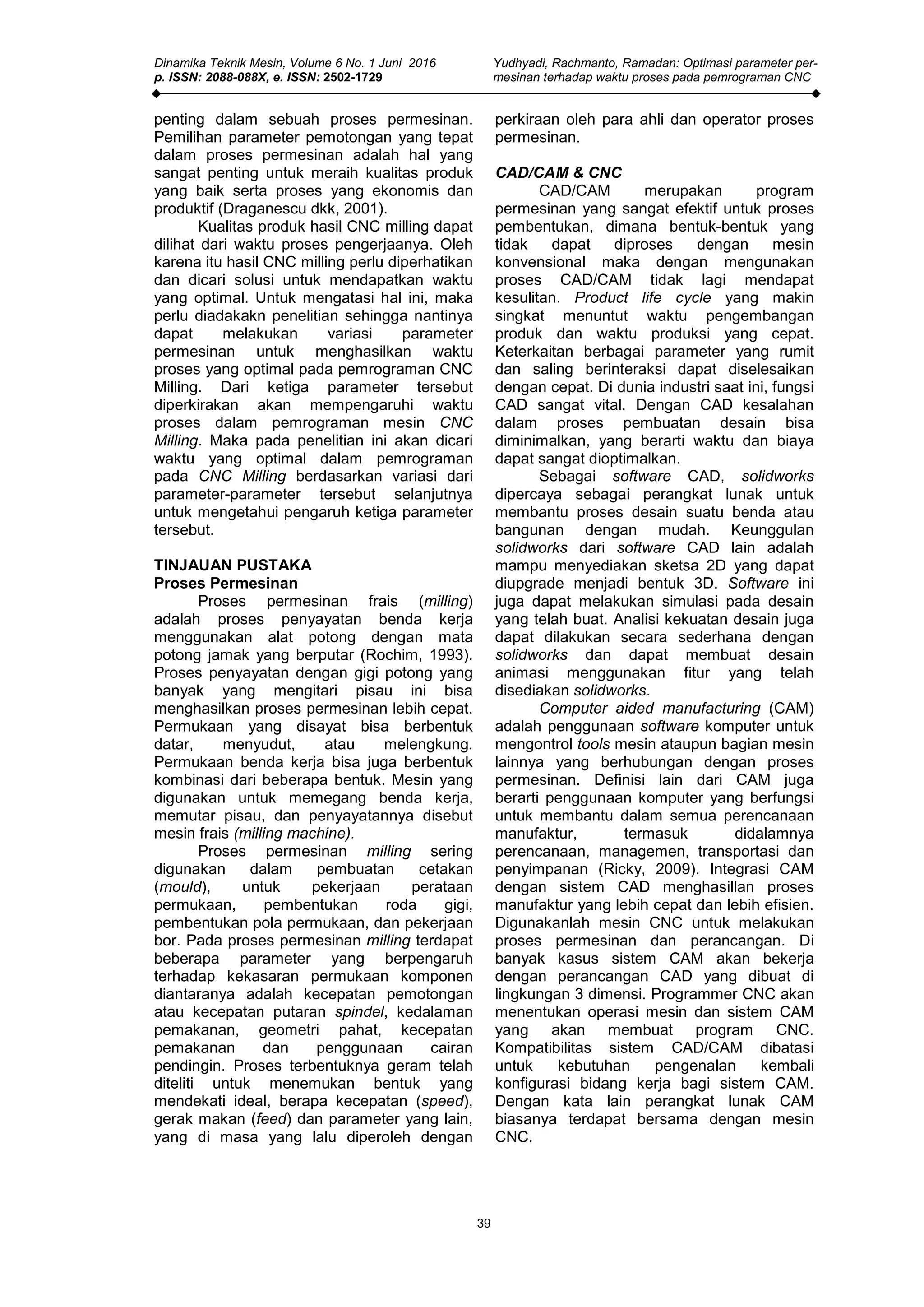 6 optimasi parameter permesinan terhadap waktu proses pada pemrograman ...