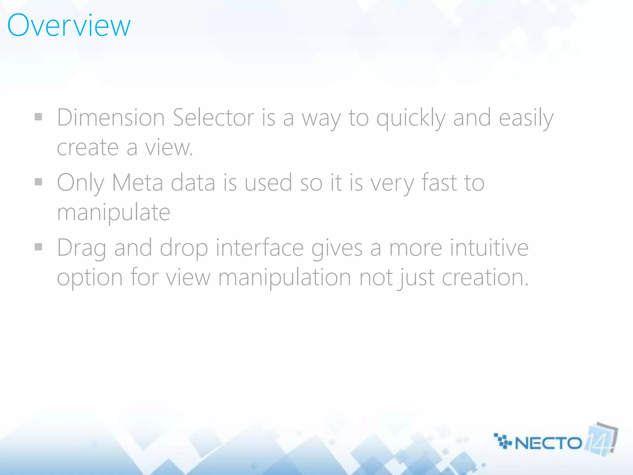 6 - Panorama Necto 14 dimension selector - visualization & data ...