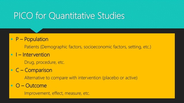 PICO in systematic literature review | PPTX | Medical Health