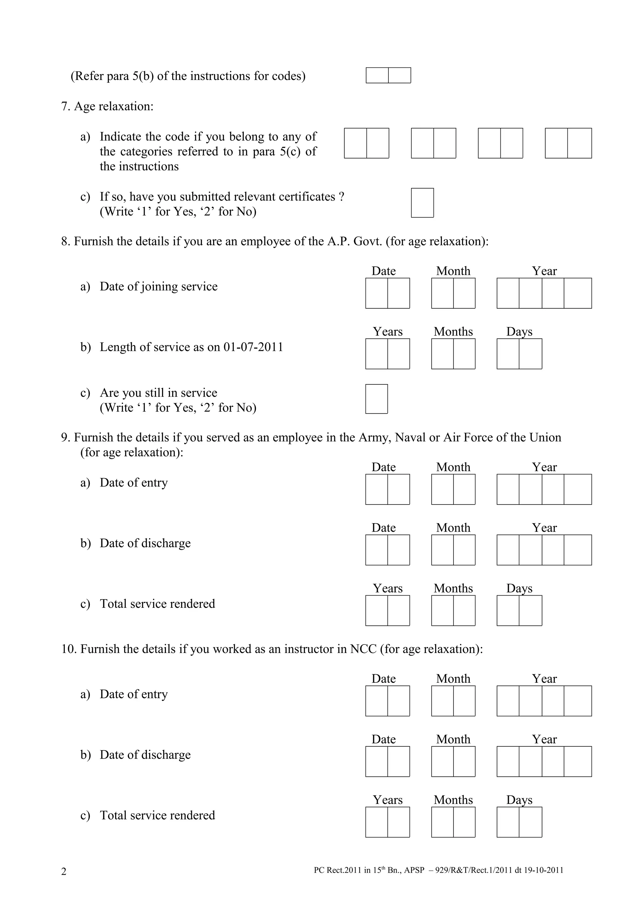 6. police constables rect. 2011 in 15th bn., apsp application form - 7 ...