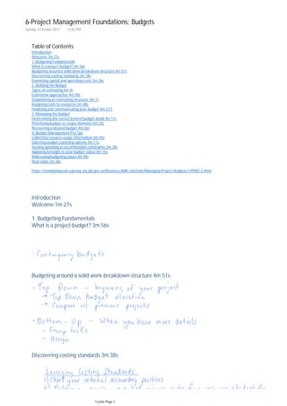 6 - Project Management Foundations : Budgets (Notes) | PDF